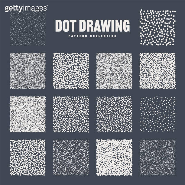 Square shaped dotted objects, stipple elements. Stippling, dotwork ...