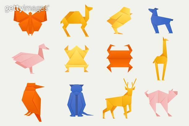 Colorful origami animals. Folded origami animal models, japanese zoo ...