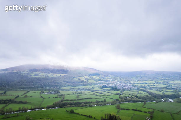 Epic panorama of the landscape near Abergavenny and Govilon, South ...
