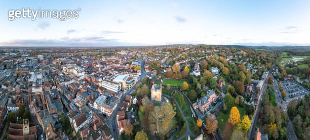 beautiful aerial view of the Guildford Castle and town center of ...