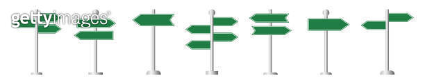 Set of green road signs template. Road arrows. Blank direction ...