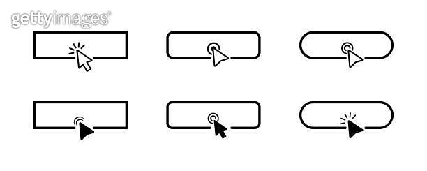 Click mouse cursor on blank button. Set of template web buttons and cursor. Pointer for touch ...