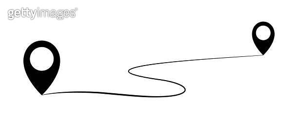 Path with location pins. Distance from one point to another. Road route ...