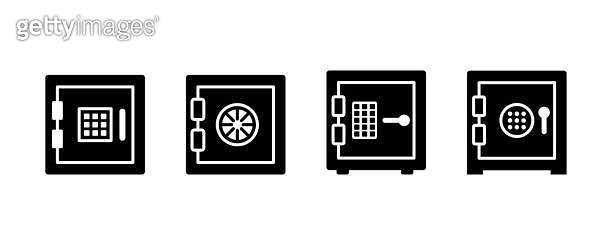Set of safes for money vector icons. Black silhouette with steel ...