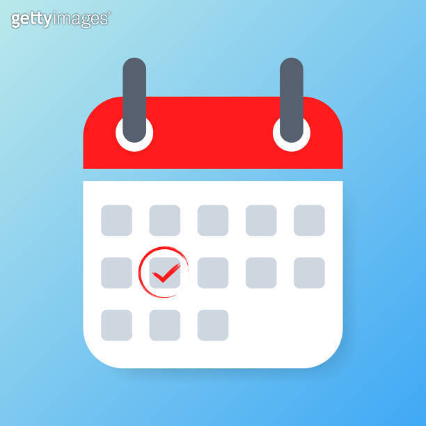 Calendar with red check mark. Highlight important date on calendar ...
