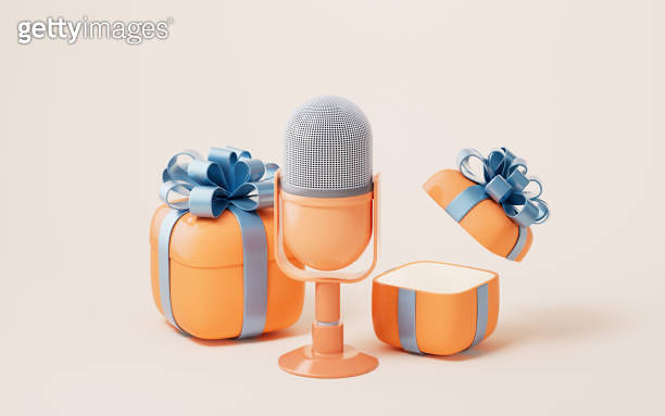 Microphone live streaming and gift boxes, 3d rendering. 이미지 (1487401257 ...