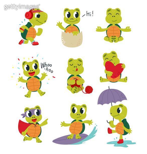 Cartoon turtles, walking comic turtle. Happy funny tortoise various ...