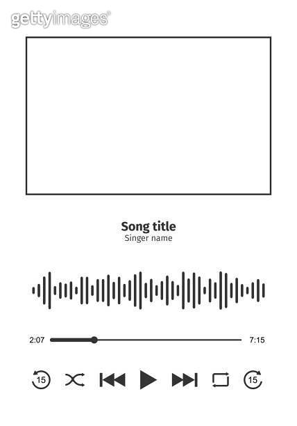 Music player interface with frame for song cover, equalizer, loading ...