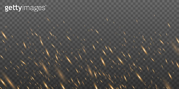 Dynamic random fire particles isolated on dark transparent background ...