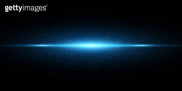 Sparkling blue light effect isolated on black background. Horizontal ...