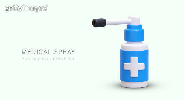 Blue realistic medical spray. Oral aerosol with long nozzle (1607634742 ...