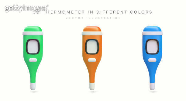 3D digital thermometers in different colors. Electronic equipment for ...