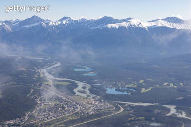View of the city of Jasper and Jasper National Park from the top of ...