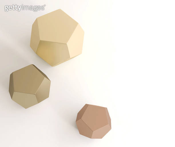 Three modern glossy white geometric shape podium table in copper ...