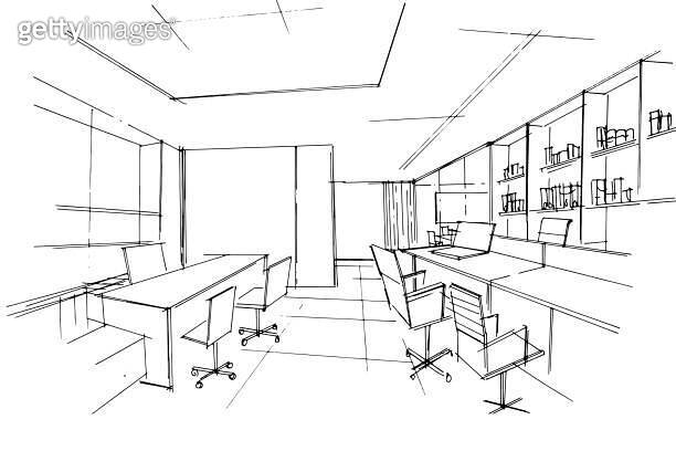 Working part line drawing,a line drawing Using interior architecture ...