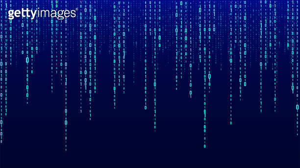 Vector digital blue background of streaming binary code. Matrix background with numbers 1.0 ...