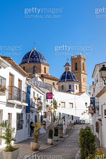 historic town center of Altea with the Our Lady of Solace church and ...