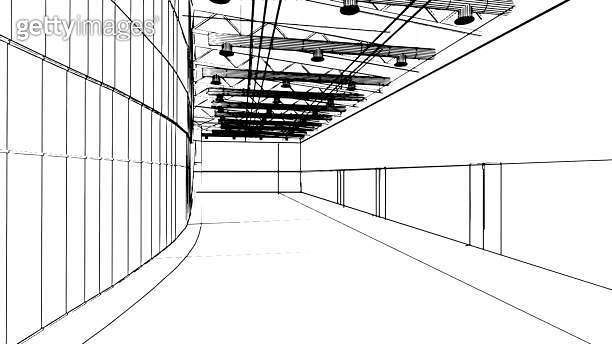 line drawing of the area of the department store hall,3d rendering ...