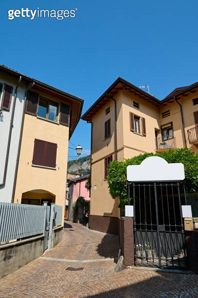 Canzo. Italy. Lombardy. Modern building in medieval Italian town ...