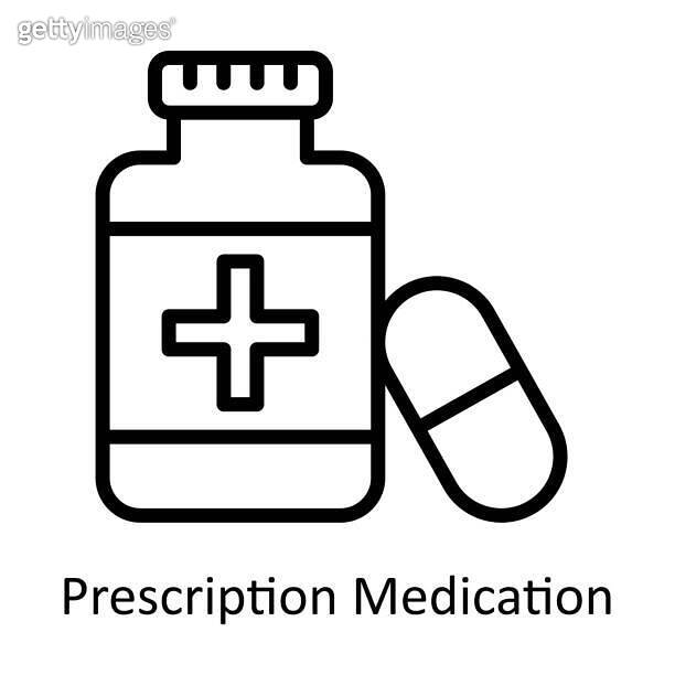Prescription Medication vector outline Design illustration. Symbol on ...