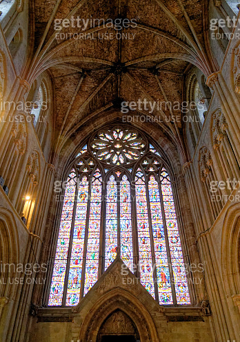 Stained glass window in Worcester Cathedral - England, United Kingdom ...