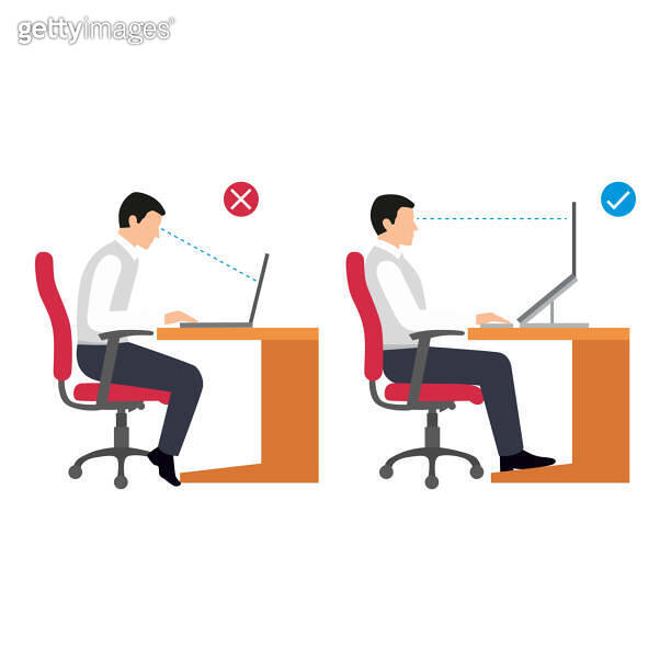correct working position people flat vector illustration isolated on ...
