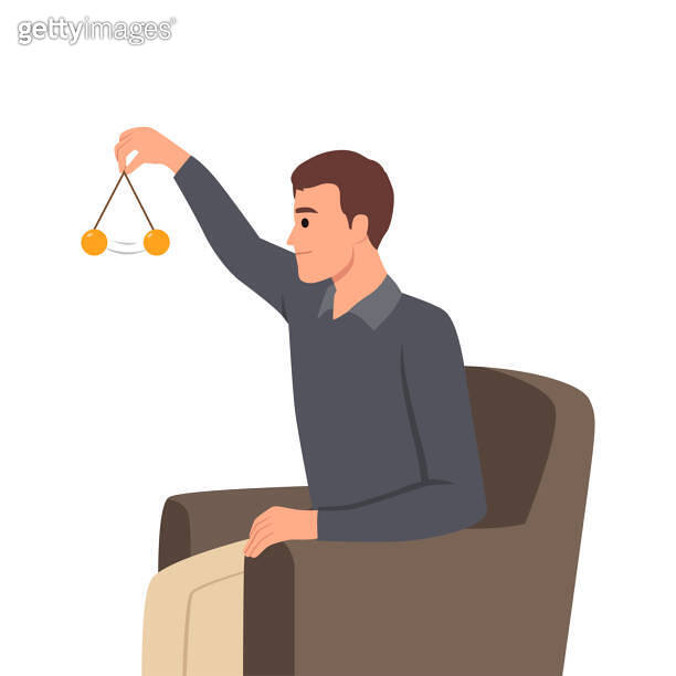 Man psychotherapist hypnotizes woman patient using pendulum to solve ...