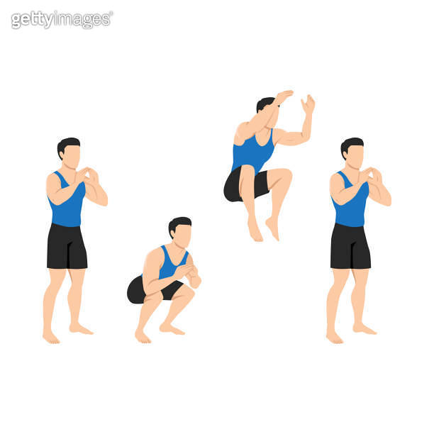 Man doing Squat tuck jump exercise. 이미지 (1738776549) - 게티이미지뱅크