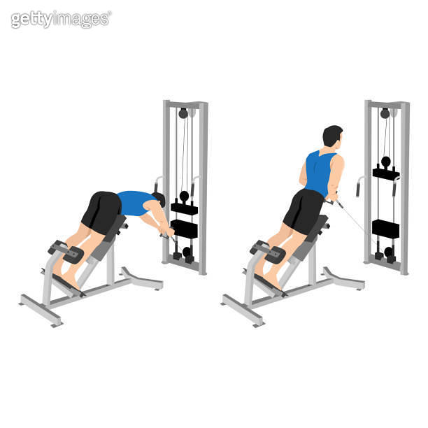 Man doing crossover machine cable row and back extension exercise ...