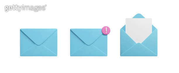 Blue 3d mail envelopes with new message mark notification isolated on ...
