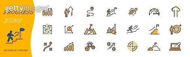 Business progress icons. Growth icon set. Success linear icon ...