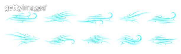 Doodle wind gradient set. Air wind motion, air blow, swirl elements ...