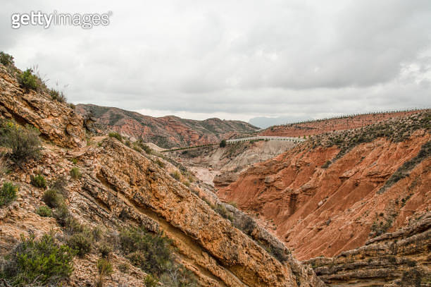 AERIAL VIEW OF THE COURSE OF THE SAL RIVER IN ALBATERA ALICANTE, SPAIN ...