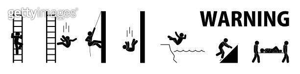 warning signs, falling from a height, accident icon, safety ...