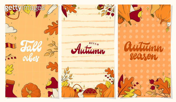 Fall vertical banners, templates, wallpapers with quotes and doodles ...