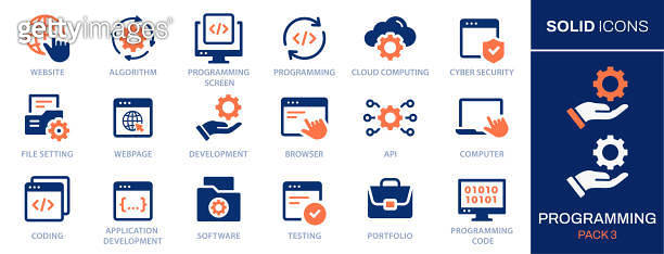 Programming icon set. Collection of program, application, computer, service, code, develop and ...