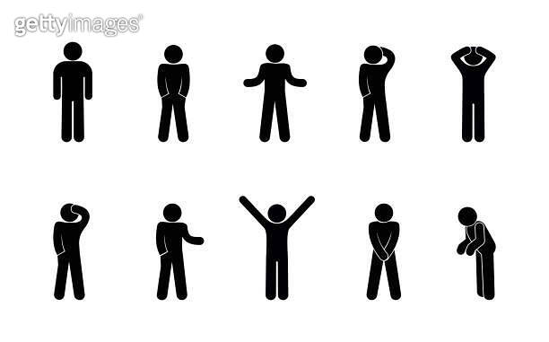 stick figure man icon, set of basic gestures, human silhouettes 이미지 ...