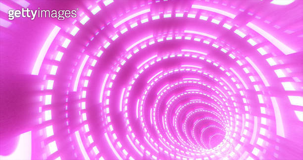 Abstract futuristic purple hi-tech tunnel from energy circles and magic ...