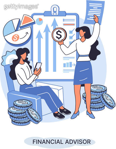 Financial advisor giving advice on investment money market analysis ...