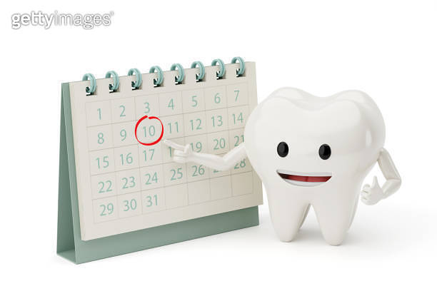 Dentist appointment reminder calendar. Character tooth and calendar ...