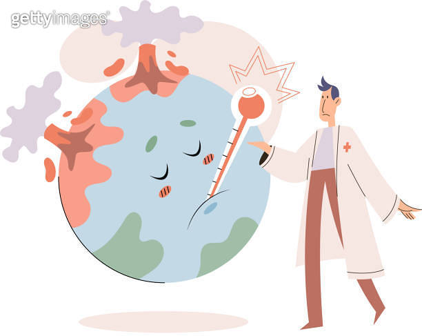 Unhappy ill planet Earth with thermometer. Global warming concept ...