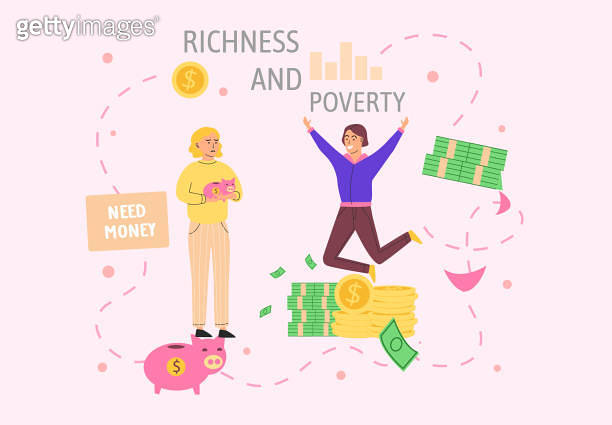 Richness and poverty concept. Happy rich man rejoices in prosperity and ...