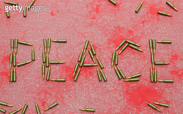 The word PEACE from bullets on a red background. 3d render (1684315463 ...