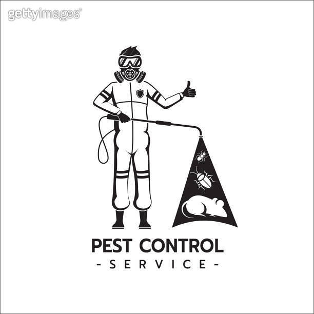 Pest Control Service logo template isolated silhouette with Equipped ...