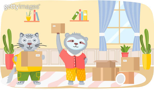 Sloth and cat settle down in habitat and decorate modern interior ...