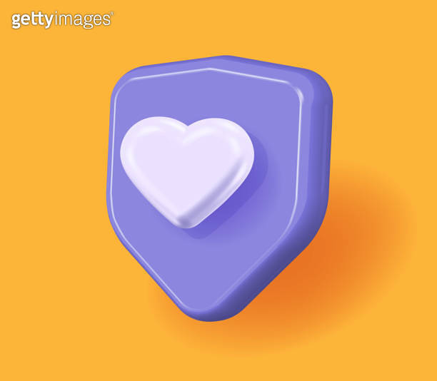 Heart shield safety 3d icon vector graphic, modern health care life ...