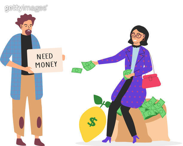 Rich and poor people cartoon men without currency. Guy that needs money ...