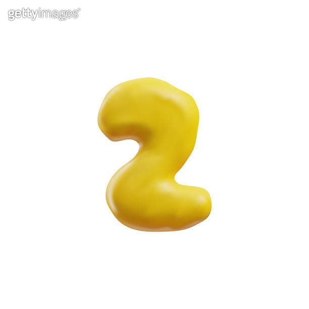 Plasticine yellow number two, vector 3D numeric symbol 2 from dough ...