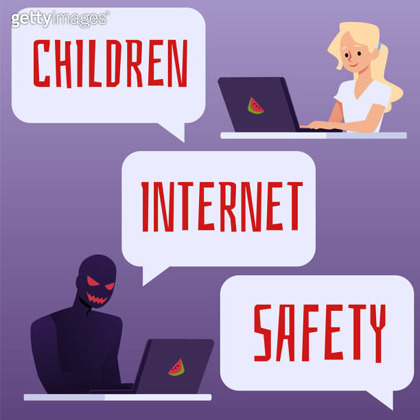 Children internet safety concept, flat vector illustration. Girl ...
