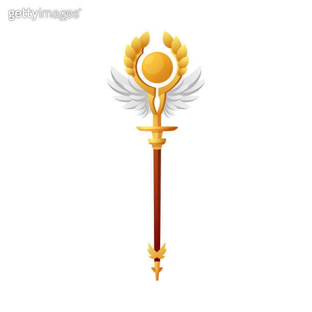 Magic staff decorated with golden wings and branches. 이미지 (1873871917 ...